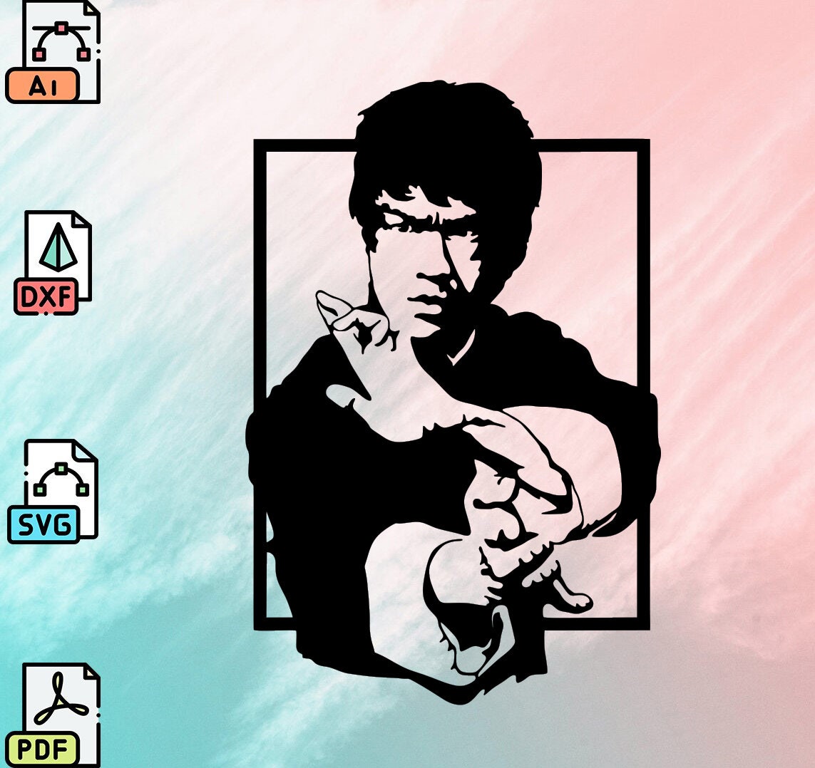 Bruce Lee Svg Dxf File Wall Sticker Pdf Template Cnc Cutting Router ...