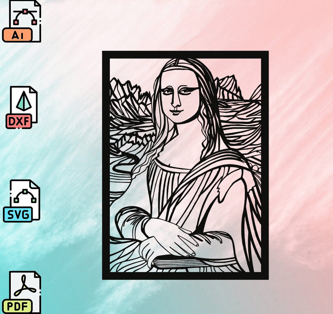 Mona Lisa Svg, Da Vinci Svg Dxf File Wall Sticker Pdf Silhouette ...