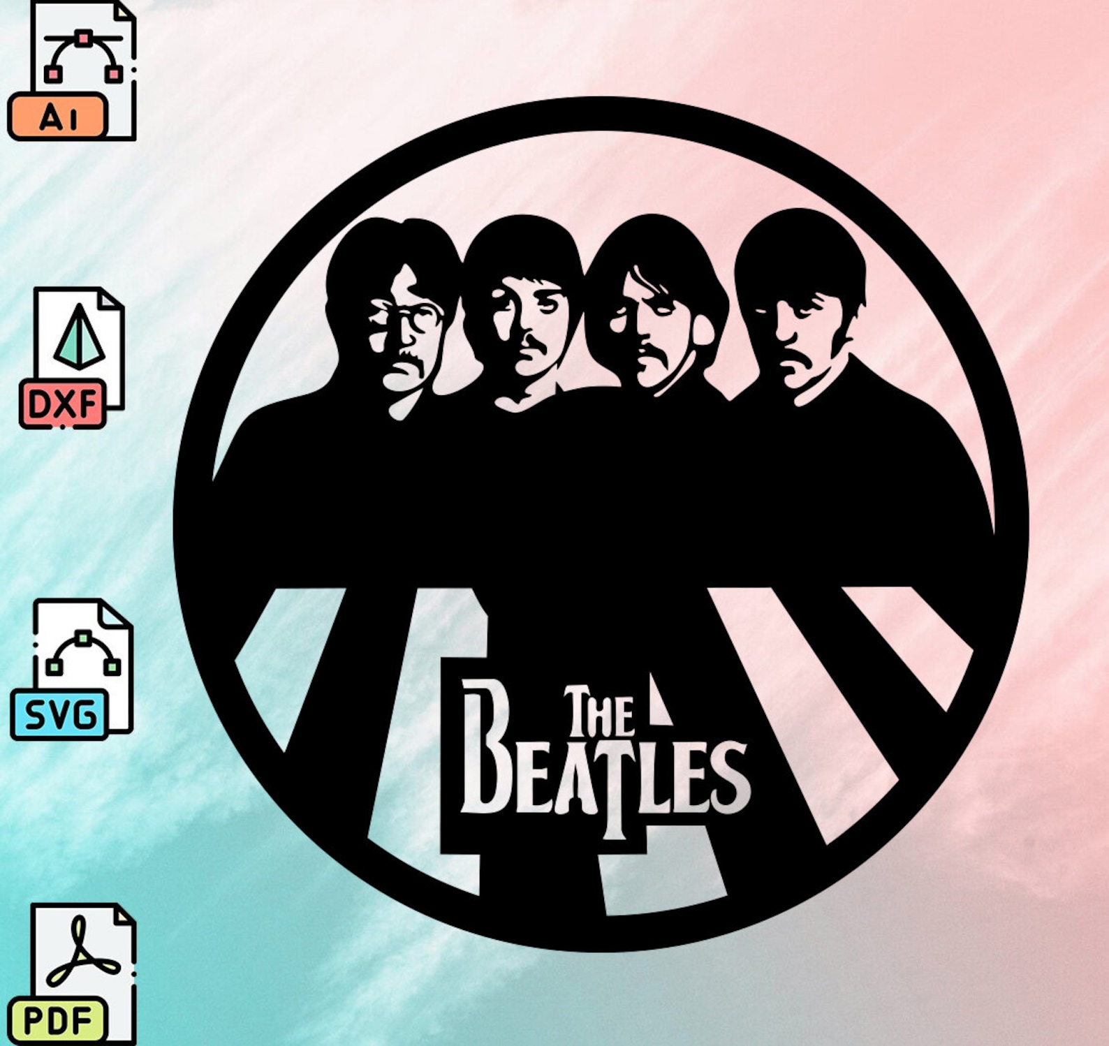 The Beatles Svg Dxf File Wall Sticker Pdf Silhouette Template Cnc ...