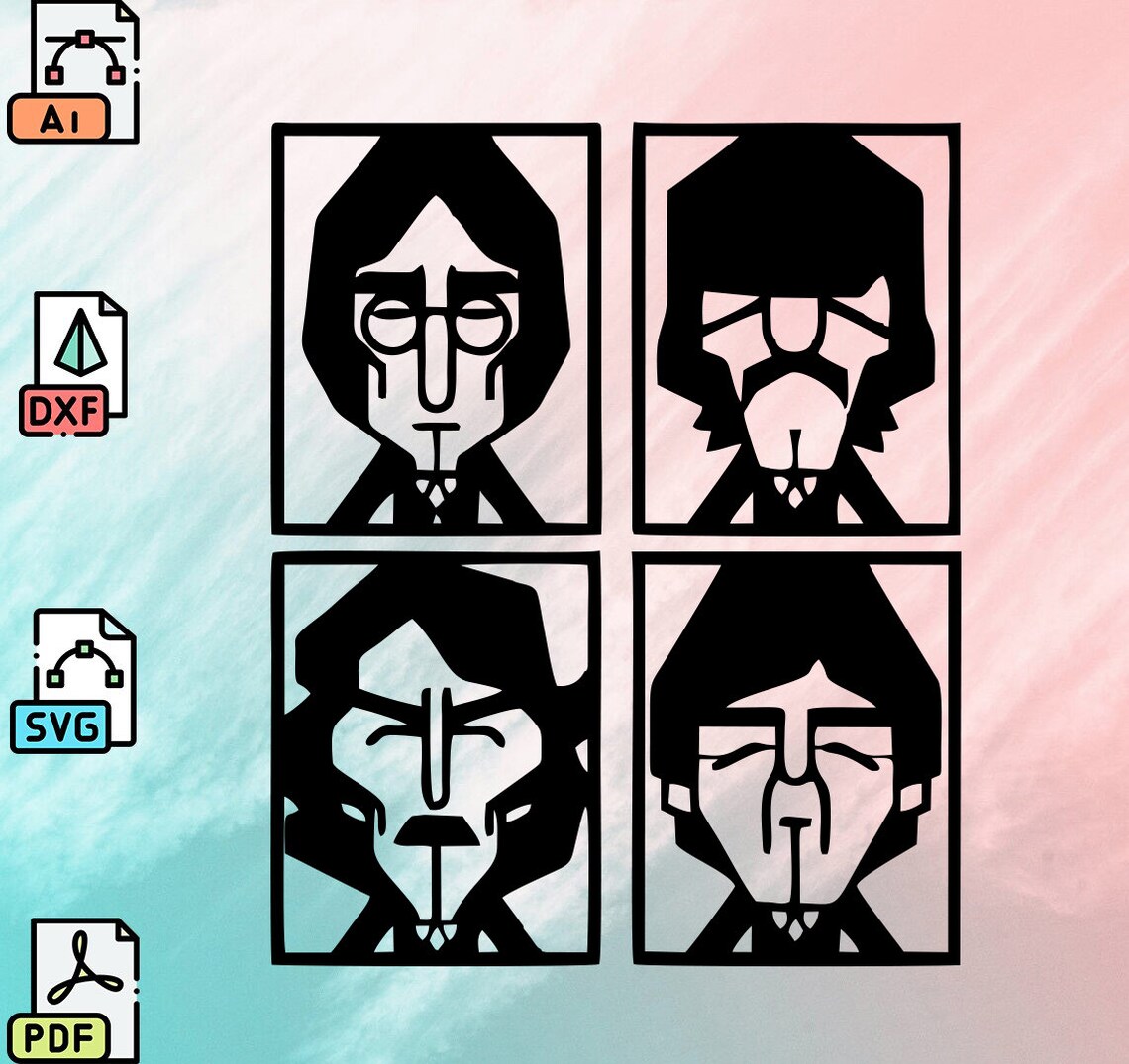 The Beatles Svg Dxf File Wall Sticker Pdf Silhouette Template Cnc ...