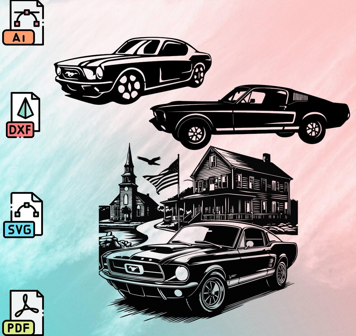 Mustang Packet Svg Dxf File Wall Sticker Pdf Silhouette Template Cnc ...