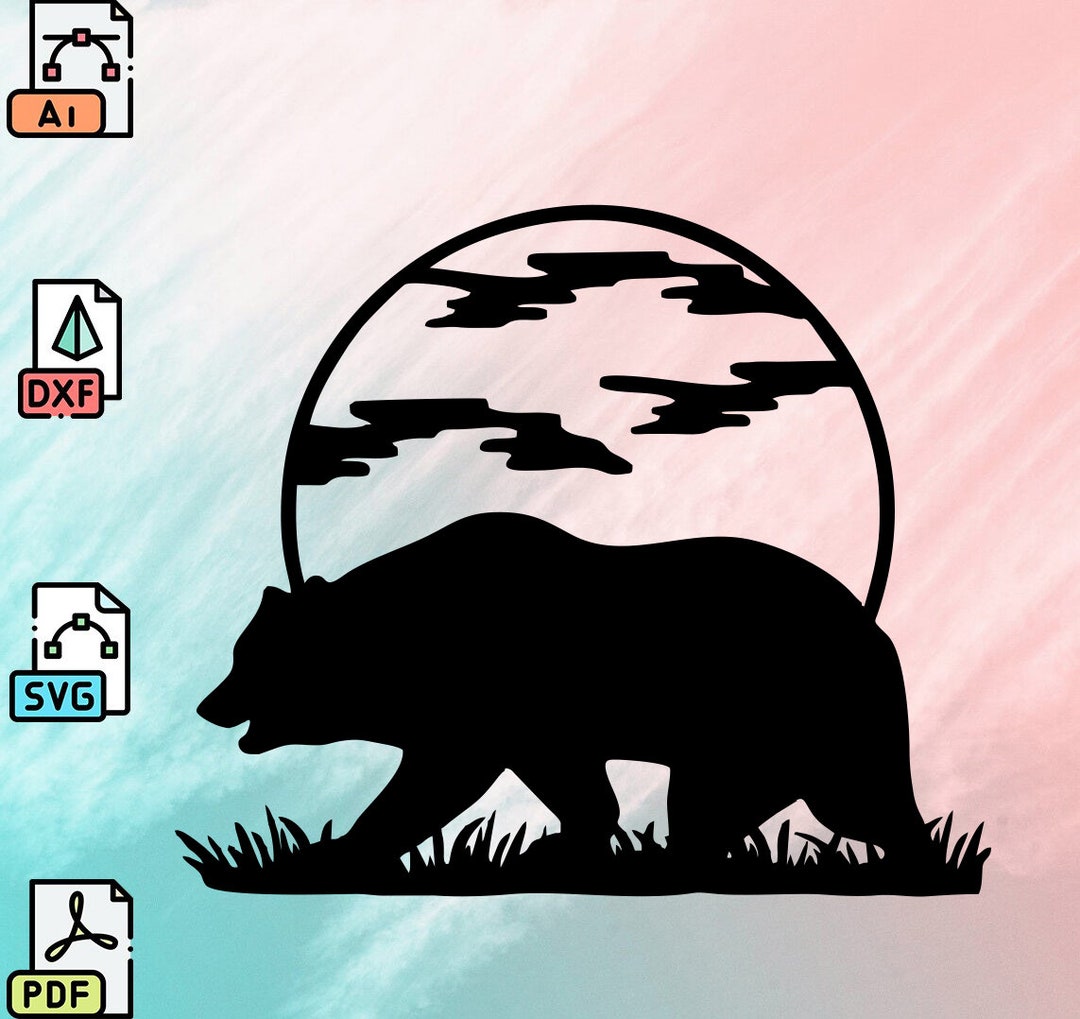 Bear and Clouds Svg Dxf File Wall Sticker Pdf Template Cnc Cutting ...