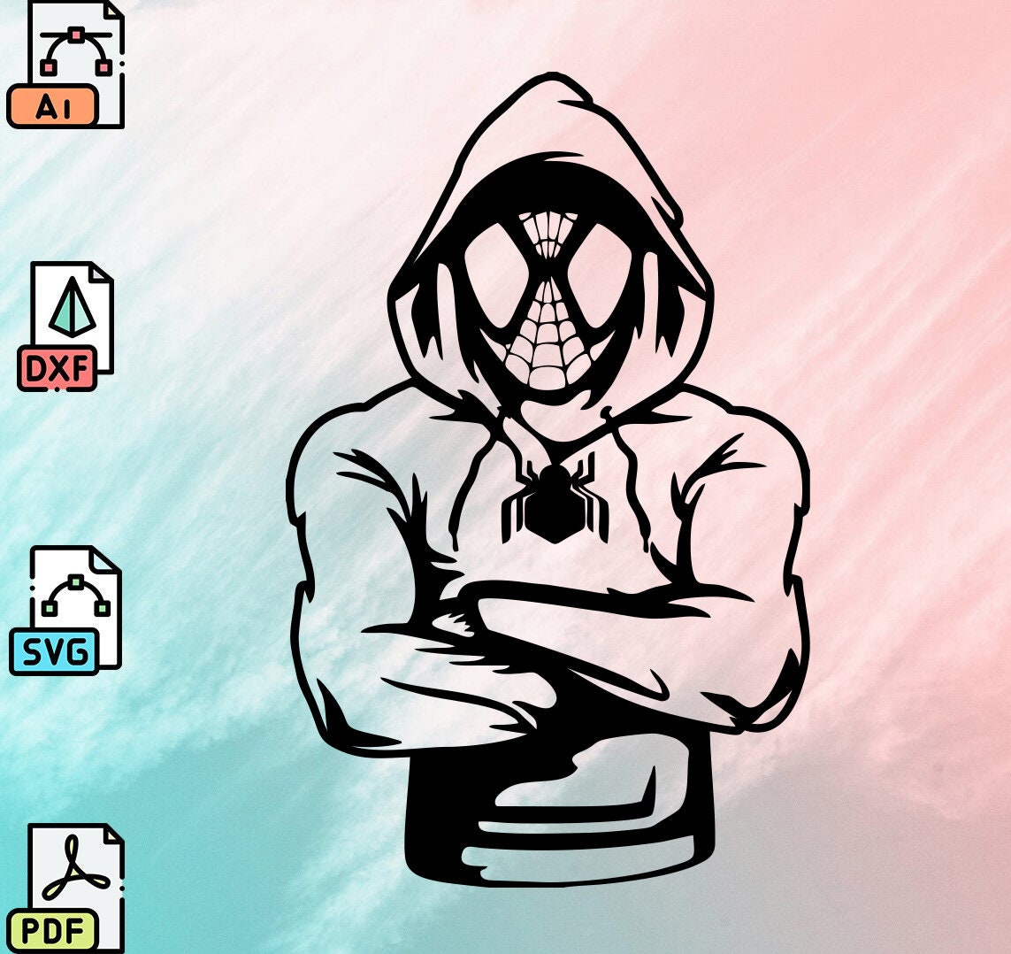Spider Man, Miles Morales Svg Dxf File Wall Sticker Pdf Template Cnc ...