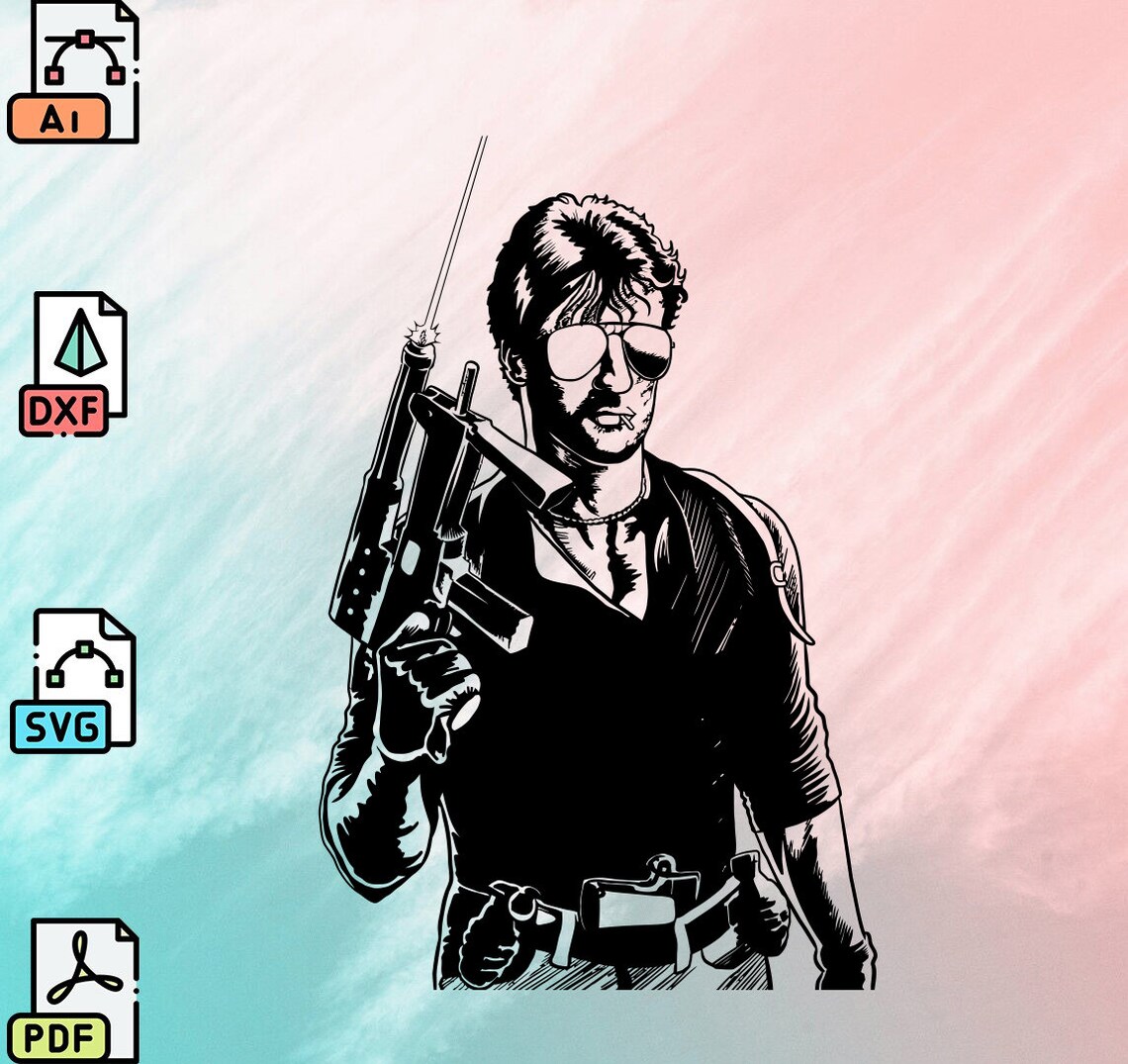 Rambo, Sylvester Stallone Svg Dxf File Wall Sticker Pdf Silhouette ...