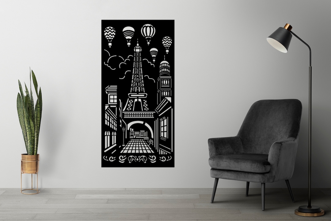 Paris, Eiffel Tower Svg Dxf File Wall Sticker Pdf Silhouette Template ...
