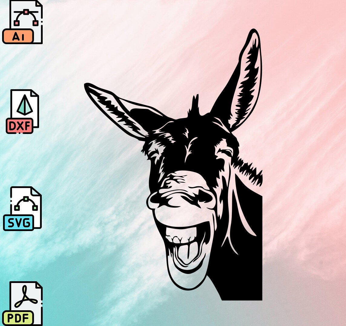 Funny Donkey Svg Dxf File Wall Sticker Pdf Silhouette Cnc Cutting ...
