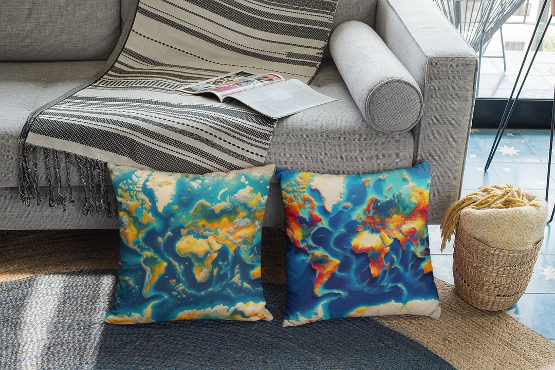 World Map Pillows, Geographic Gift, Maps Lovers, Weather Lovers, Ocean ...