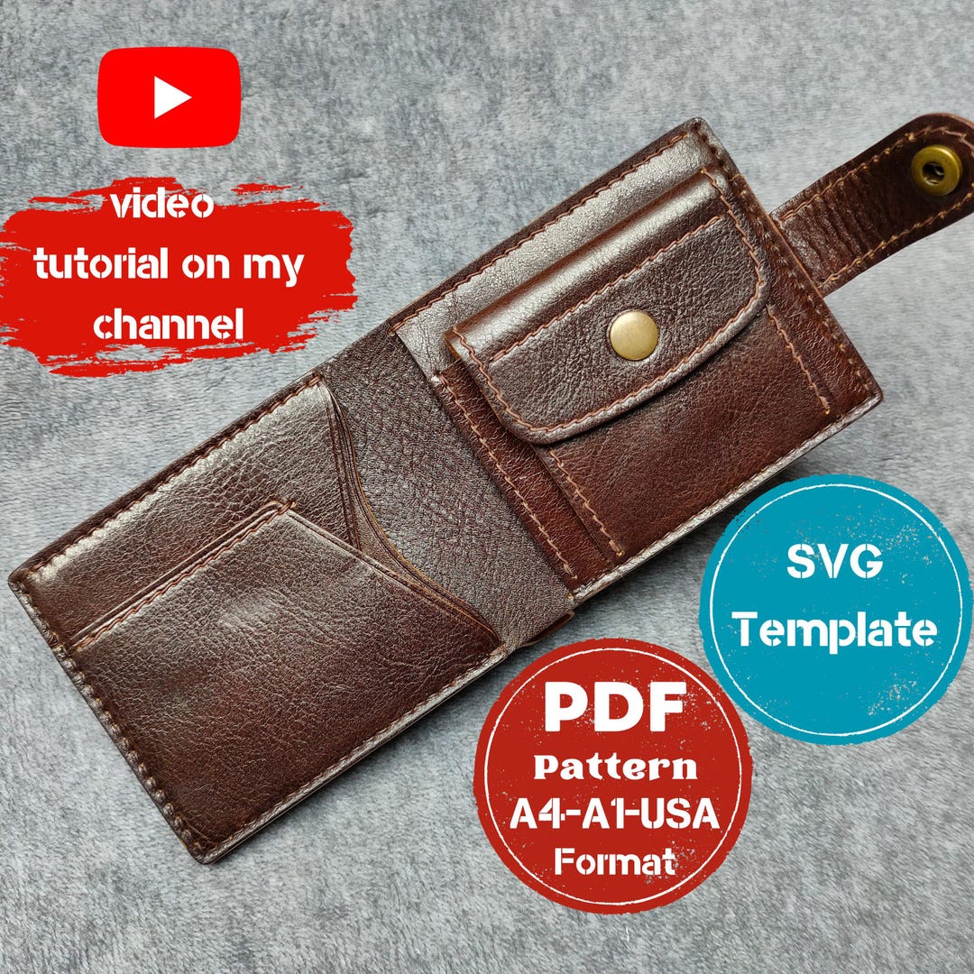 Leather Wallet Pattern in PDF and SVG Formats - Digital Wallet Template ...