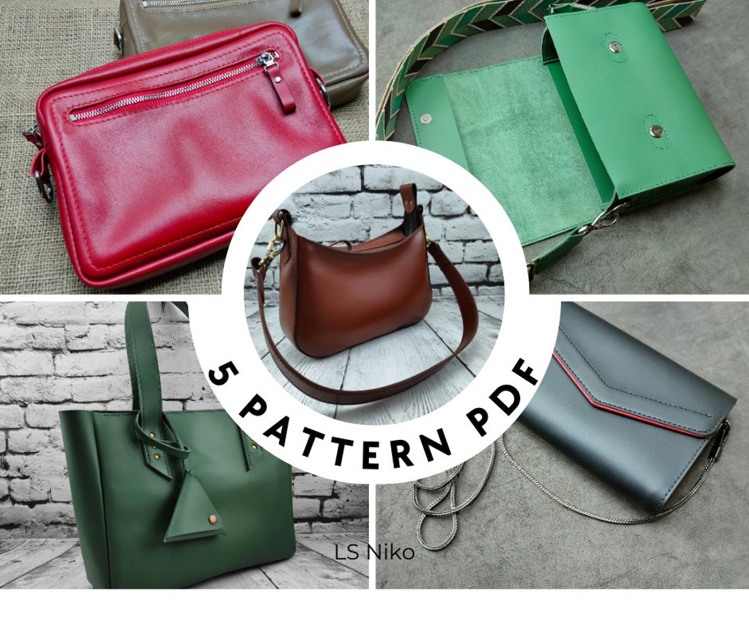 Set of 5 Leather Bags. Set of Patterns for Making Leather Bag. Set of ...