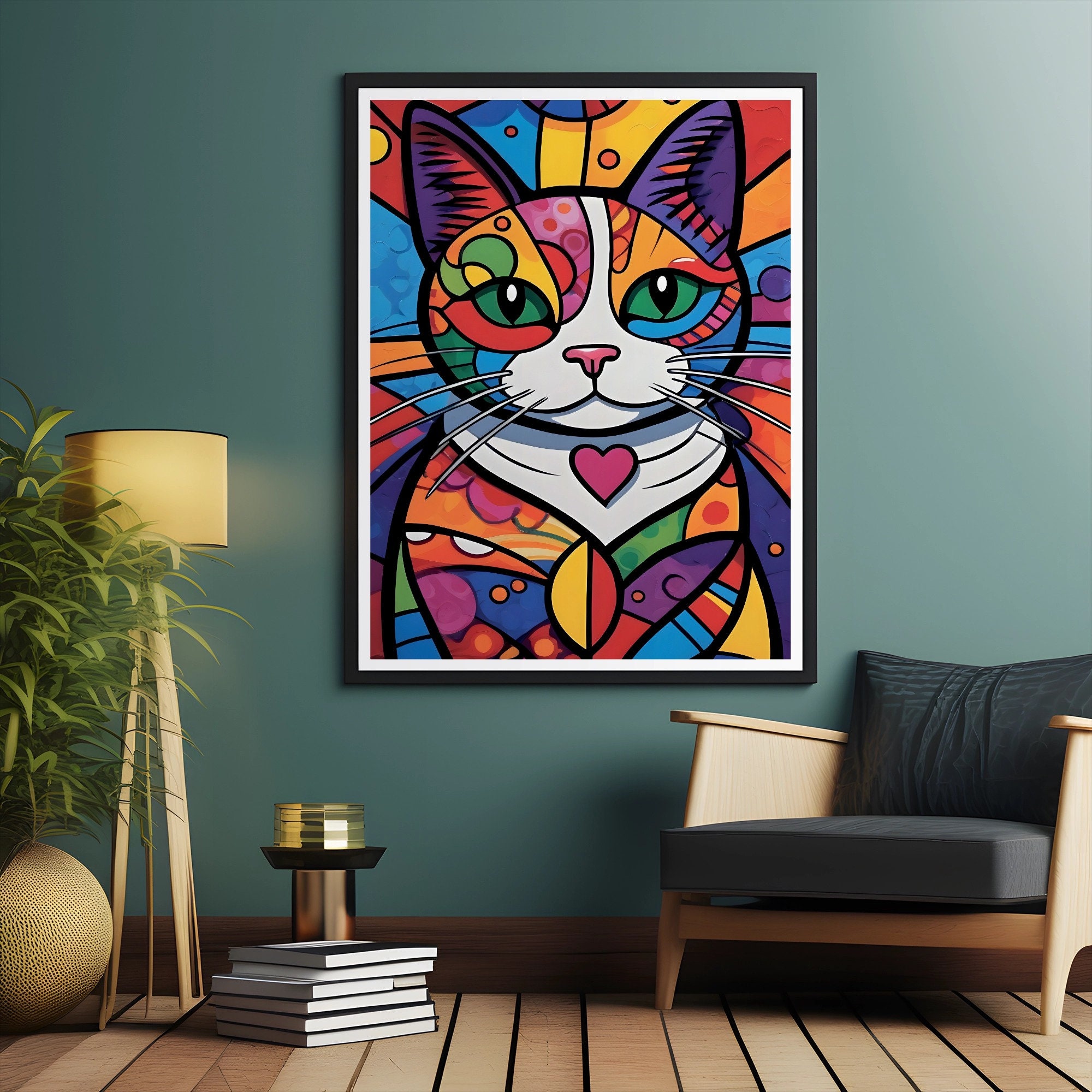 Joyfull Cubism Style Wall Art, Cat Cubism, Animal Cubisms, Modern ...