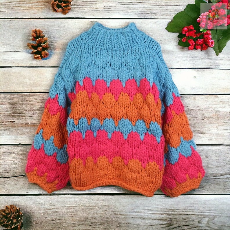 Geometric Diamond Cardigan,chunky Knitted Jumpers,handmade Pullover ...