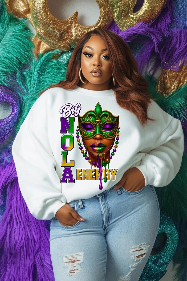Big NOLA Energy PNG | Mardi Gras Mask Design | New Orleans Party Shirt ...