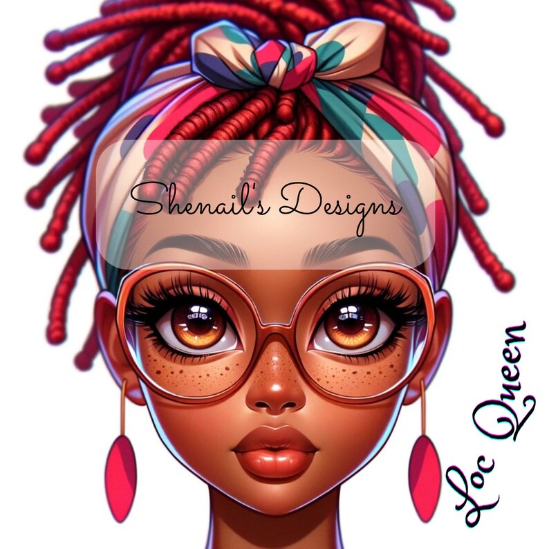 Loc Queen Afro Woman Art Print - Bold Dreadlock Art, Colorful Headwrap ...