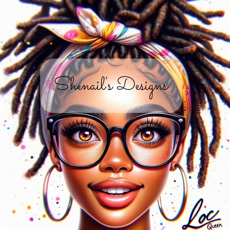 Loc Queen Afro Woman Art Print - Bold Dreadlock Art, Colorful Headwrap ...