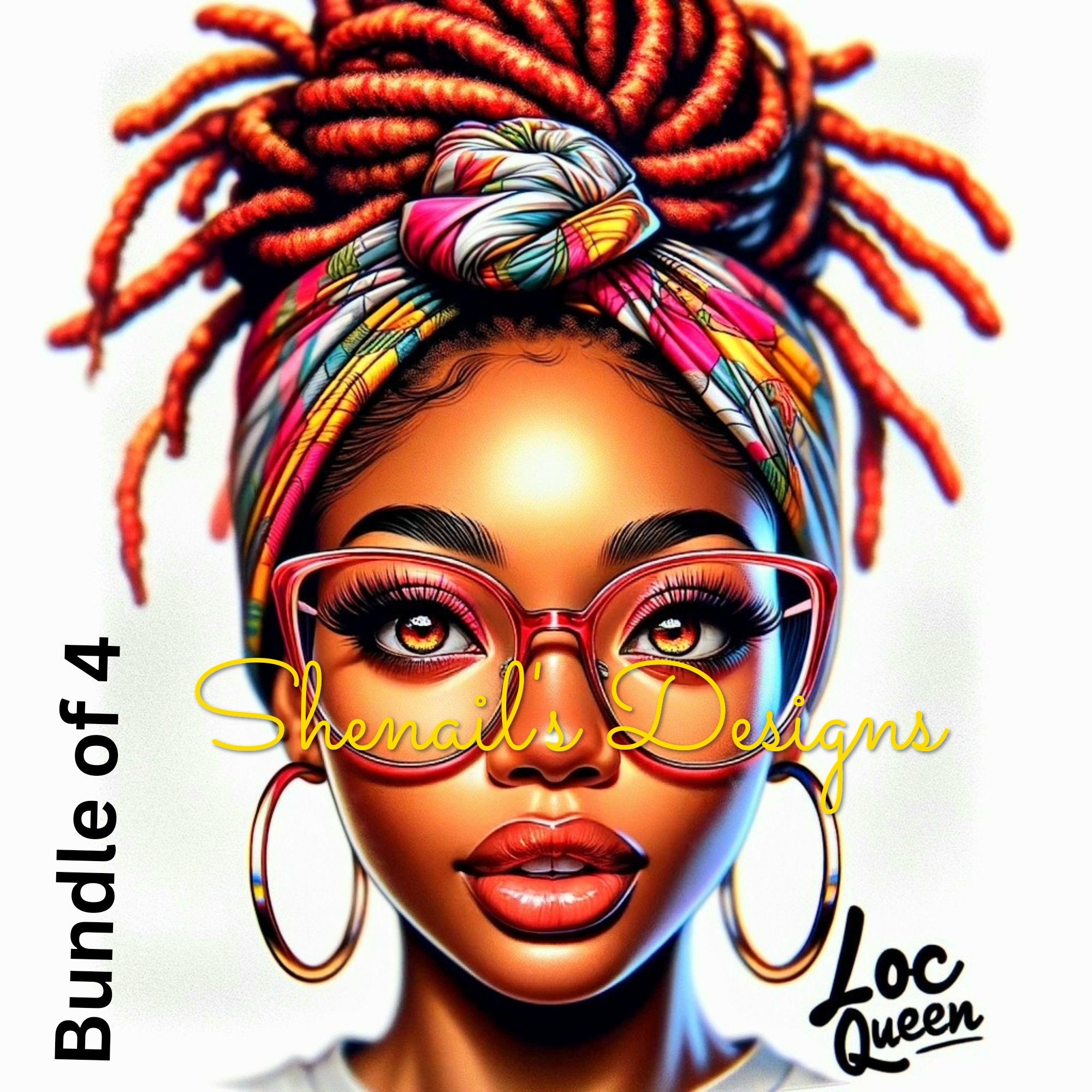 Loc Queen Art Print: Afro Woman, Red Dreadlocks, Colorful Headwrap ...