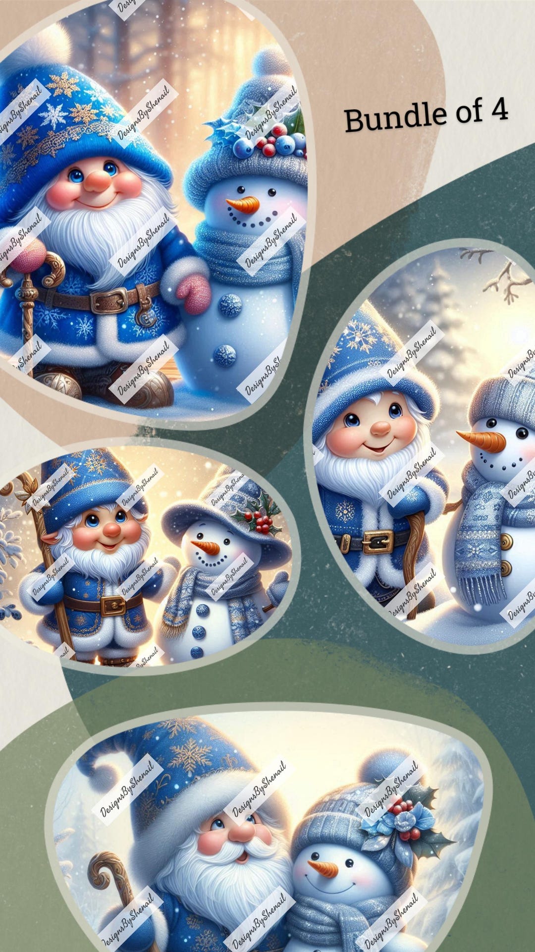 Winter Gnome and Snowman Digital Art | Blue Christmas Printable ...