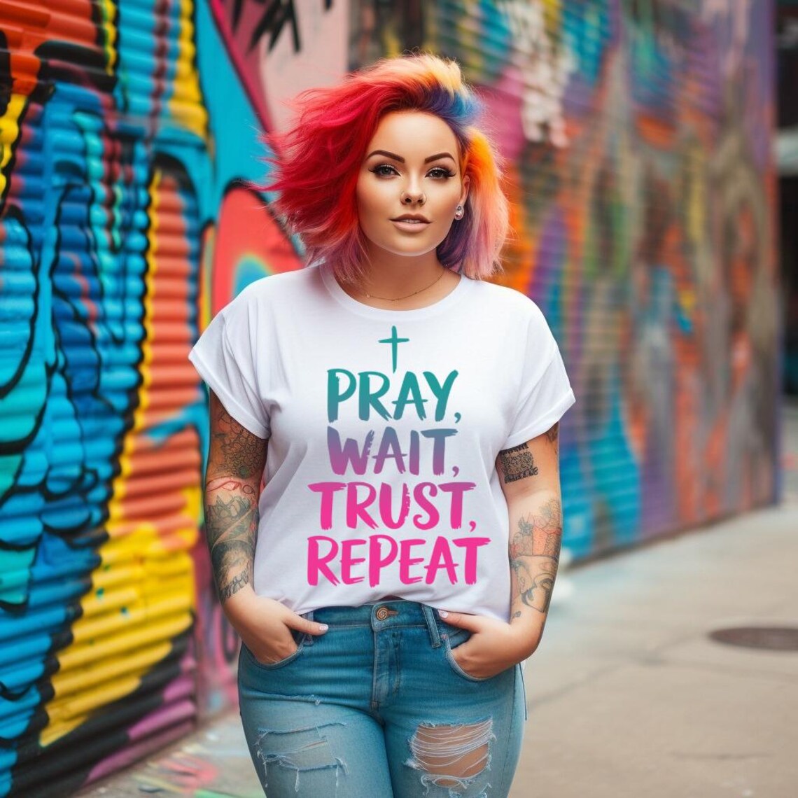 Pray Wait Trust Repeat PNG: Christian Gradient Design (digital Download ...