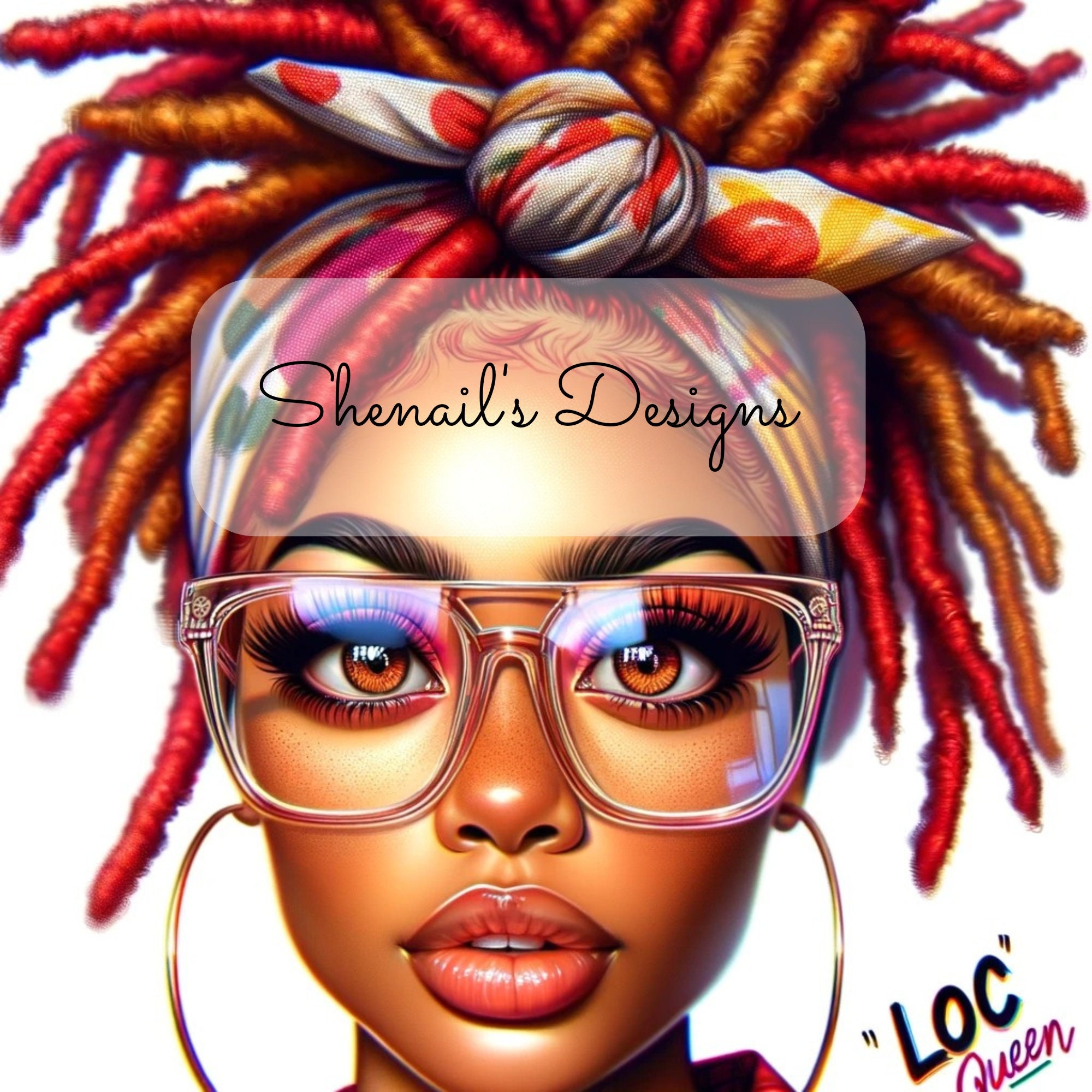 Loc Queen Art Print: Afro Woman, Red Dreadlocks, Colorful Headwrap ...