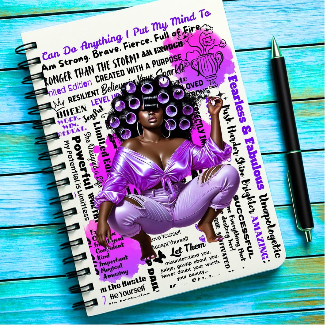 Black Women Affirmation Journal Cover Designs: Melanin Magic PNG ...