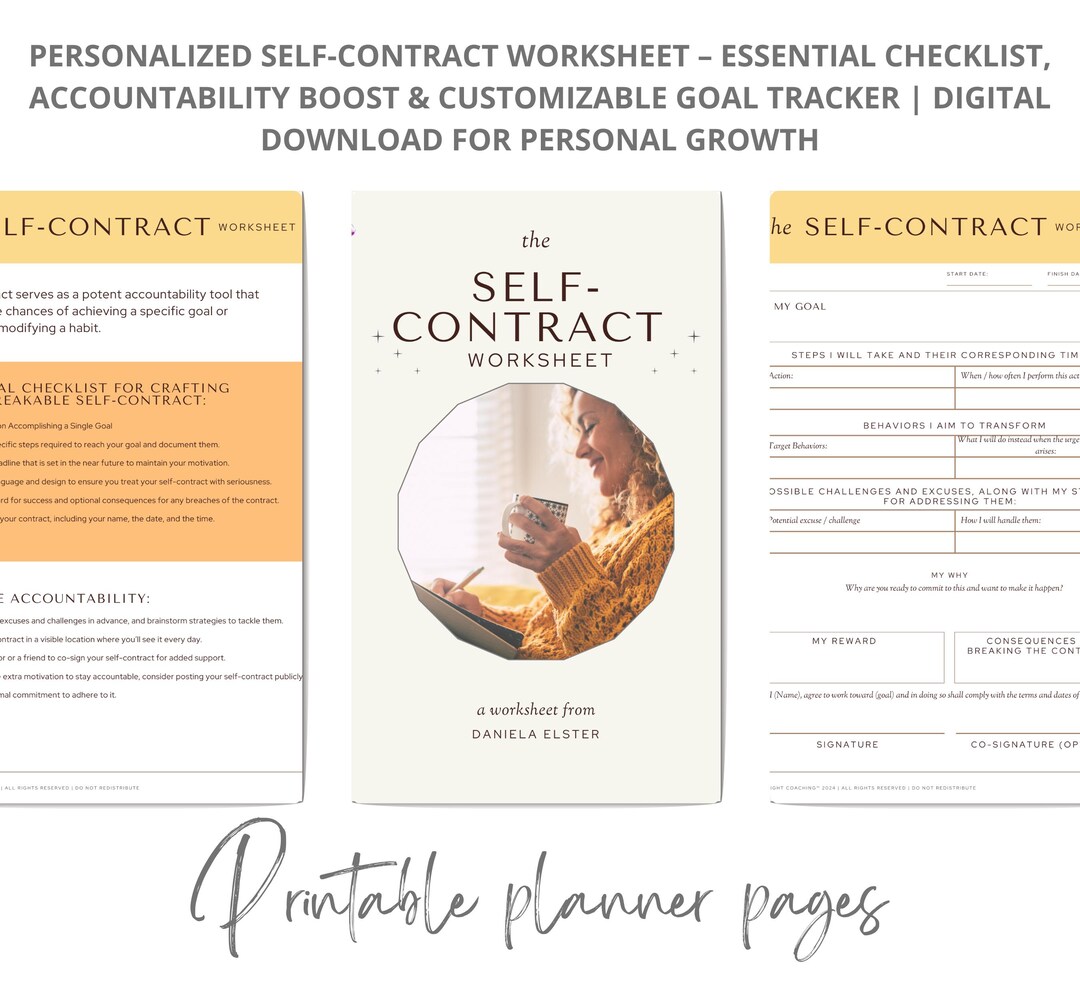 Personalized Self-contract Worksheet Essential Checklist, Accountability Boost, Customizable ...