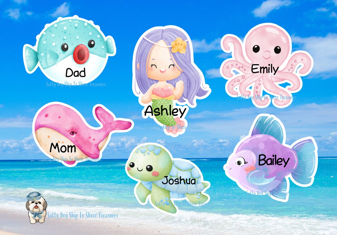 Mermaid & Sea Life Clipart, Printable Door Magnet Templates (digital ...