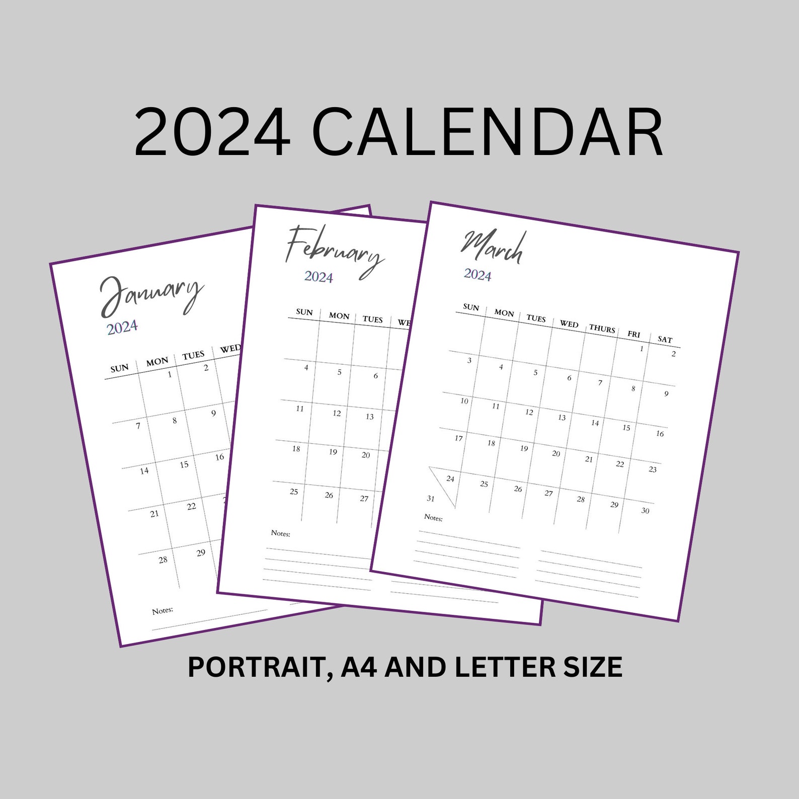 2024 Calendar Printable PDF - Etsy