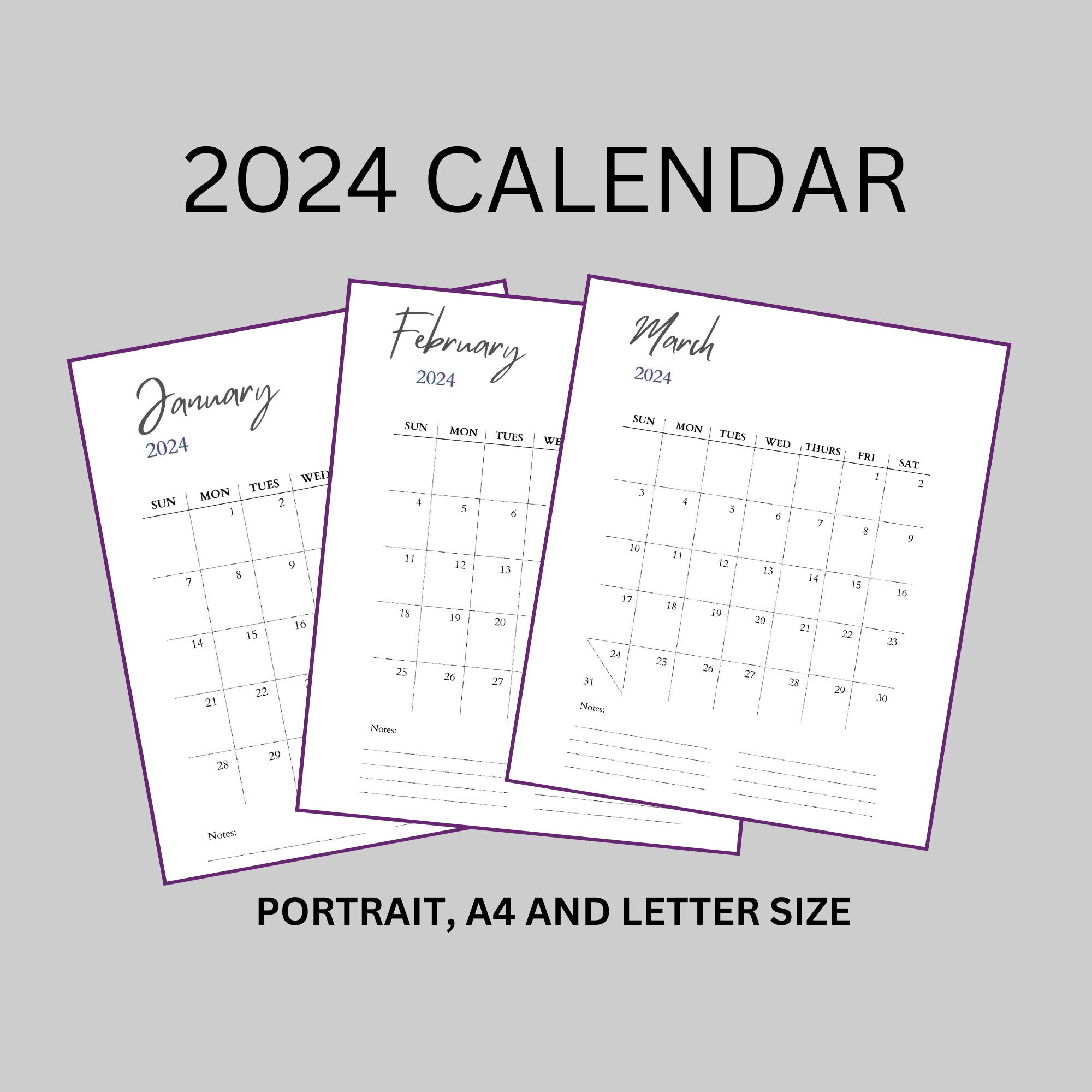 2024 Calendar Printable PDF - Etsy