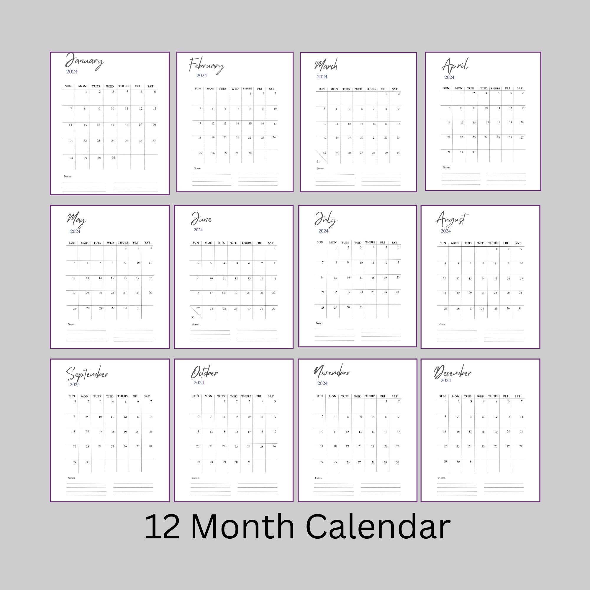 2024 Calendar Printable PDF - Etsy