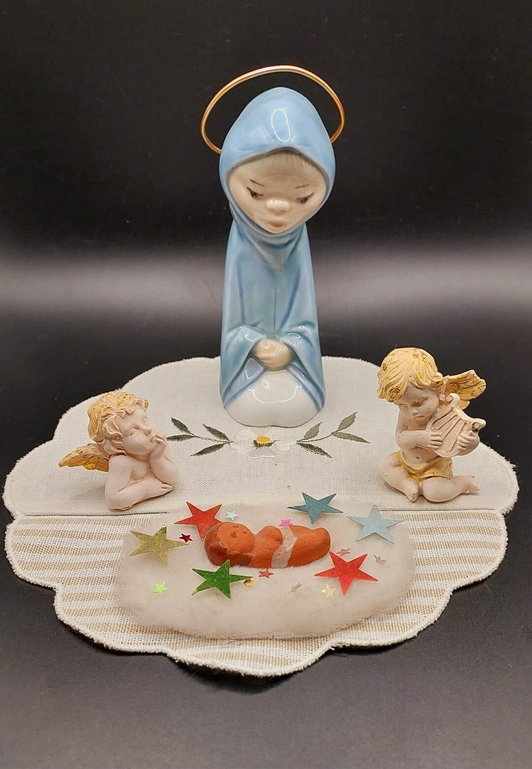 Nativity Scene. JHS. Virgin Mary With Child and Angels. Christmas ...
