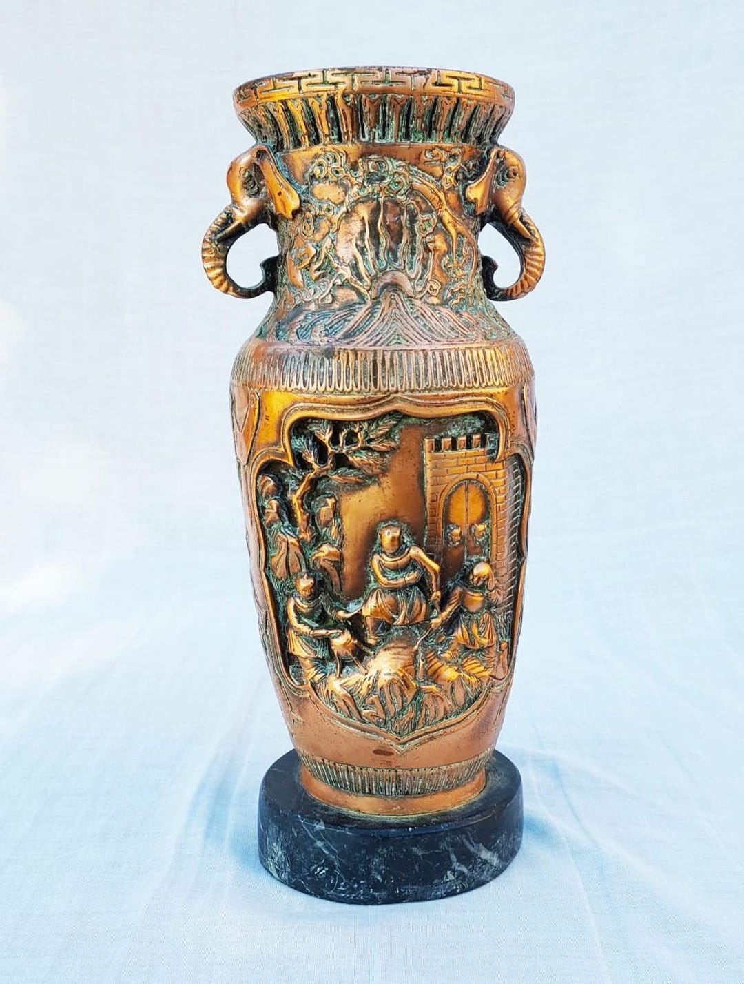 Chinese Copper Vase, Antique Chinese Vase, Embossed Copper Vase ...