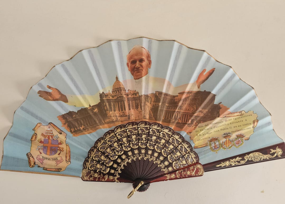 Religious Fan, Commemorating the Visit of Pope John Paul II to Valencia ...