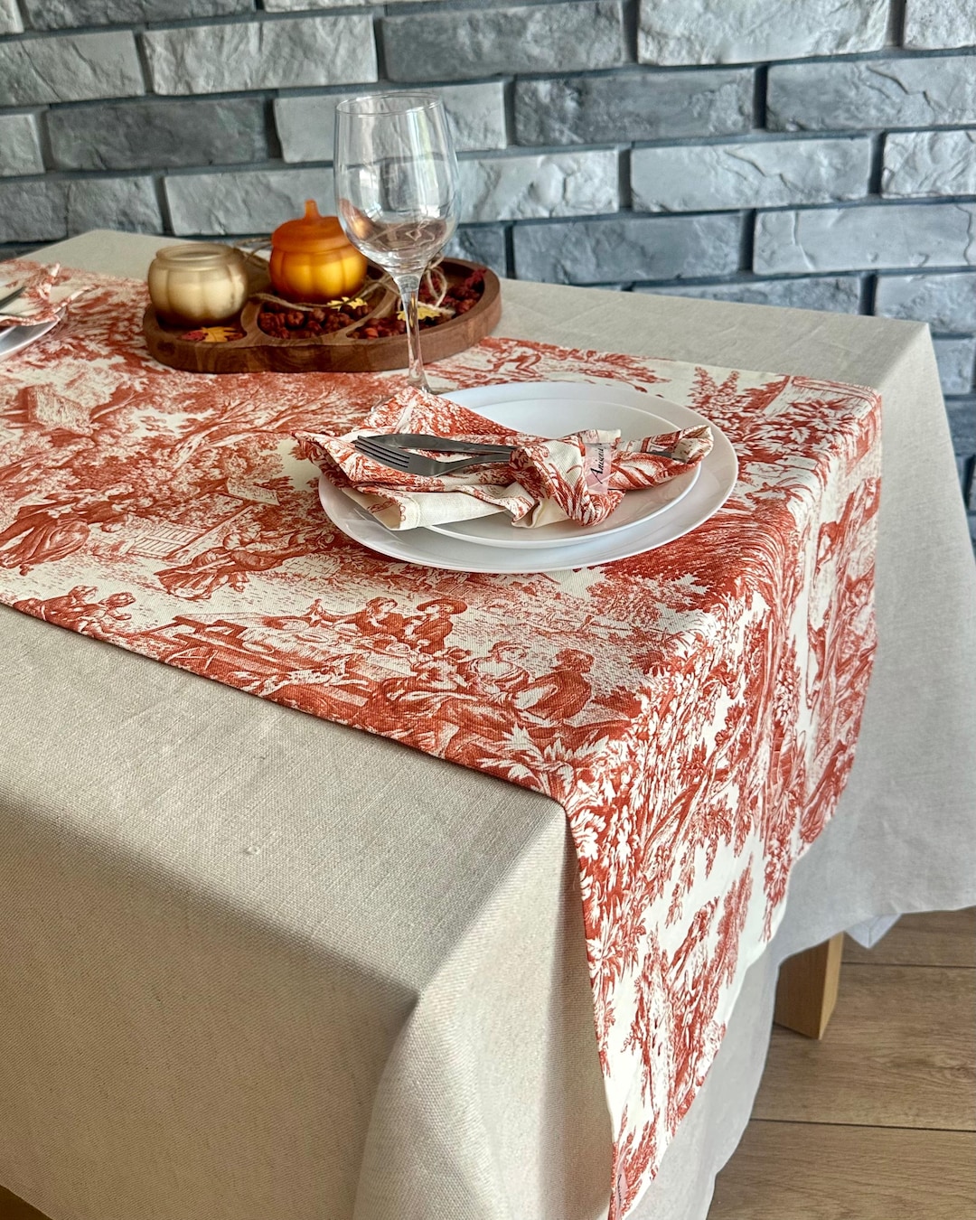 Fall Table Runner and Napkins Set – Autumn Toile De Jouy Table Decor ...
