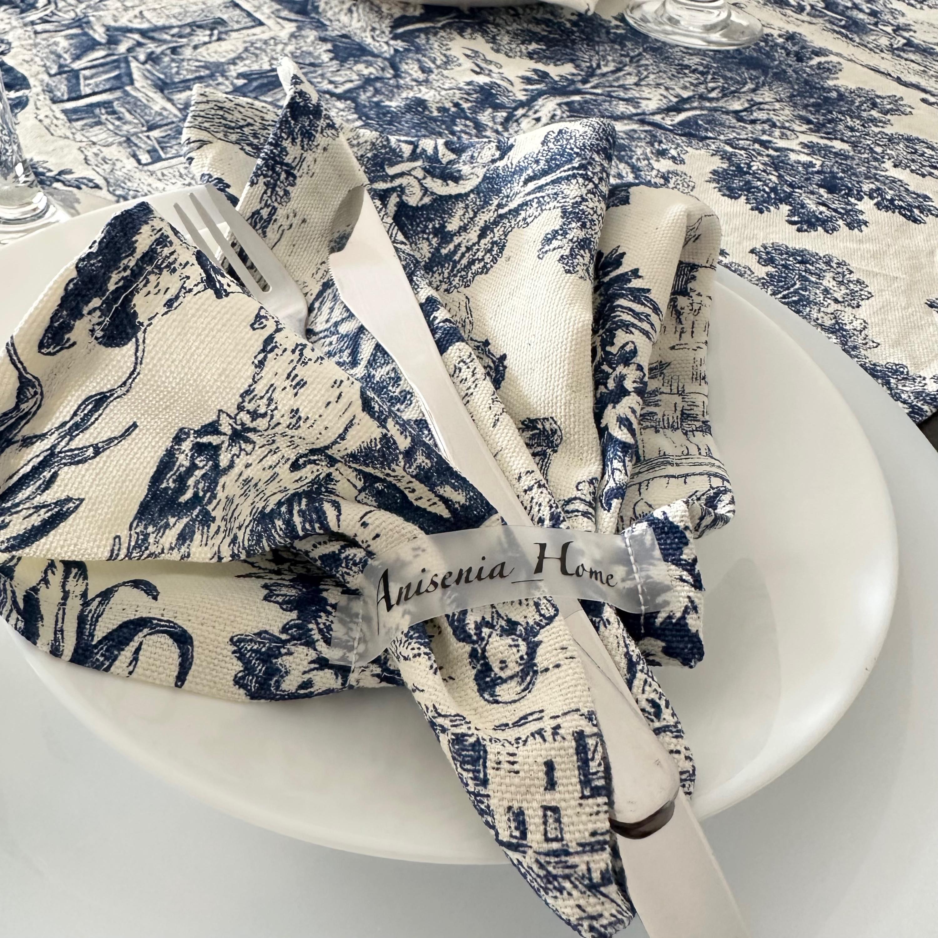 Blue Toile De Jouy Napkins - Handmade Thick Cotton Cloth Napkins ...