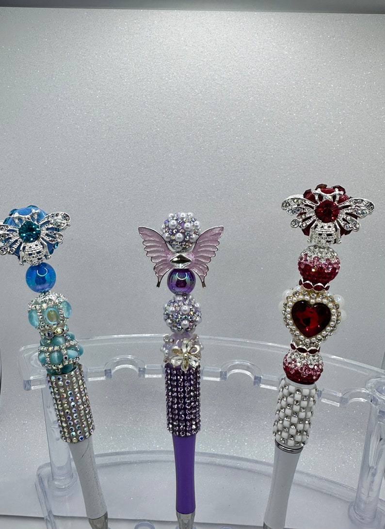 Handmade Beaded Pen: Butterfly & Queen Bee, Refillable Black Ink - Etsy