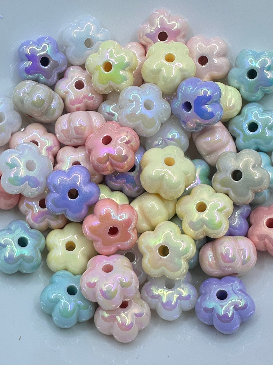 Pastel Flower Spacer Beads 50pcs. - Etsy