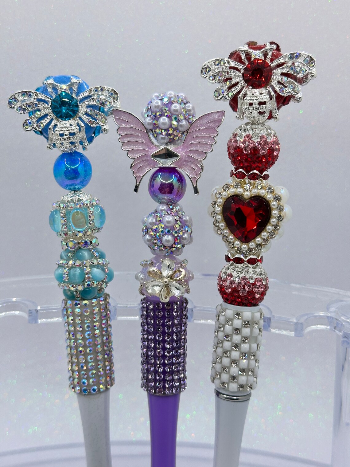 Handmade Beaded Pen: Butterfly & Queen Bee, Refillable Black Ink - Etsy