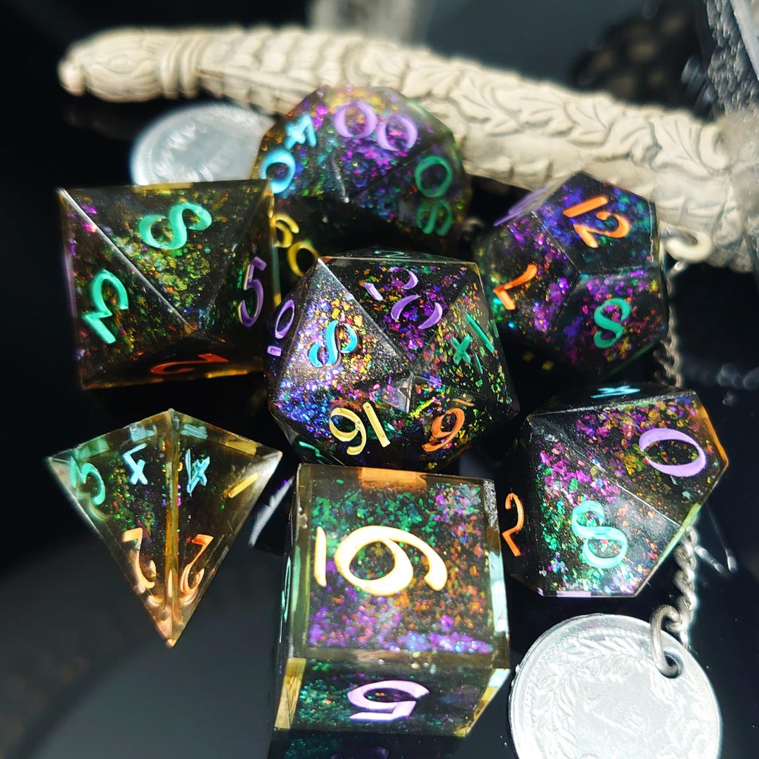 Cosmic Tapestry - Dnd Dice Set – 7 Piece Handmade Sharp Edge Polyhedral ...