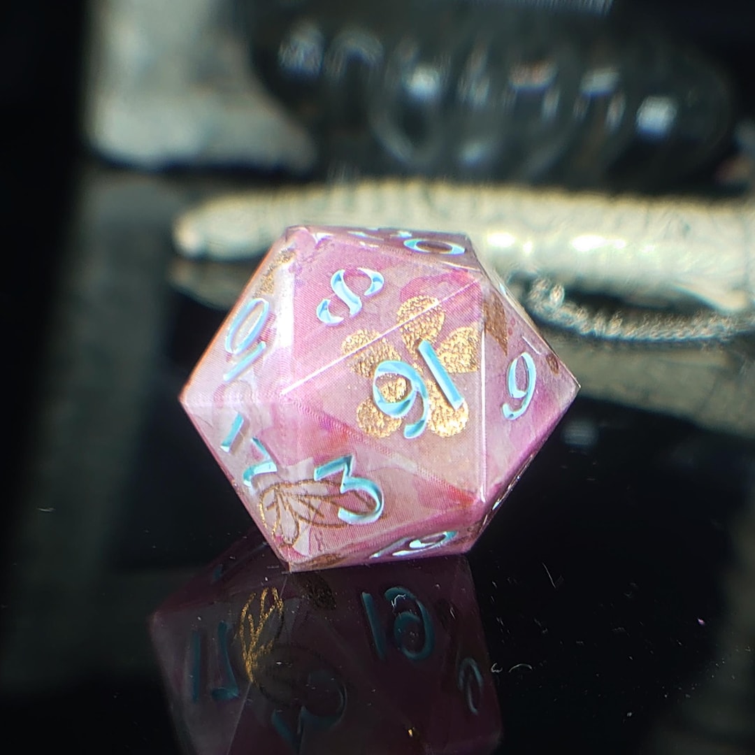 Pretty in Pink - Dnd Single D20 - Sharp Edge Polyhedral Handmade Resin ...