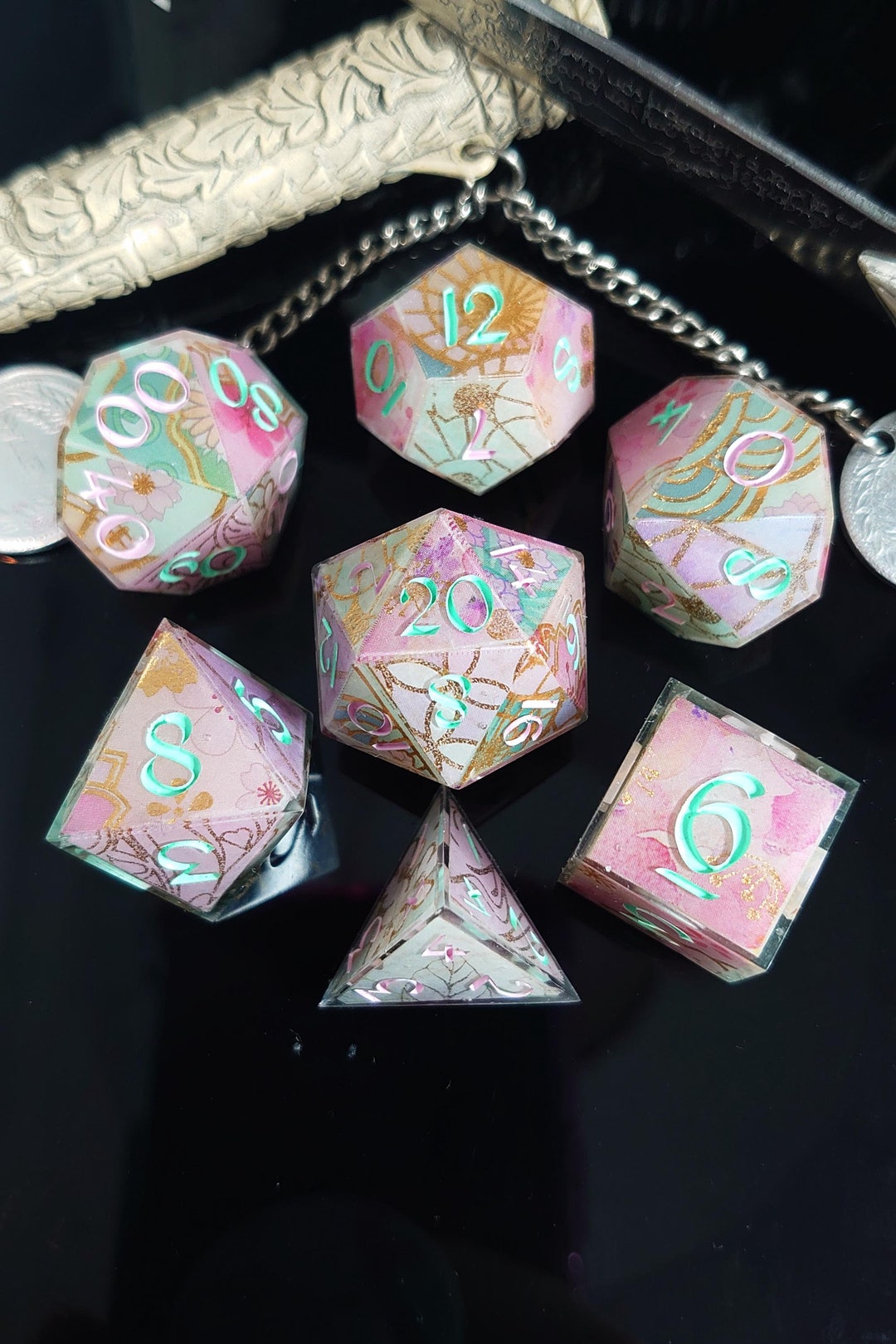 Patchwork Lotus - Dnd Dice Set – 7 Piece Handmade Sharp Edge Polyhedral ...