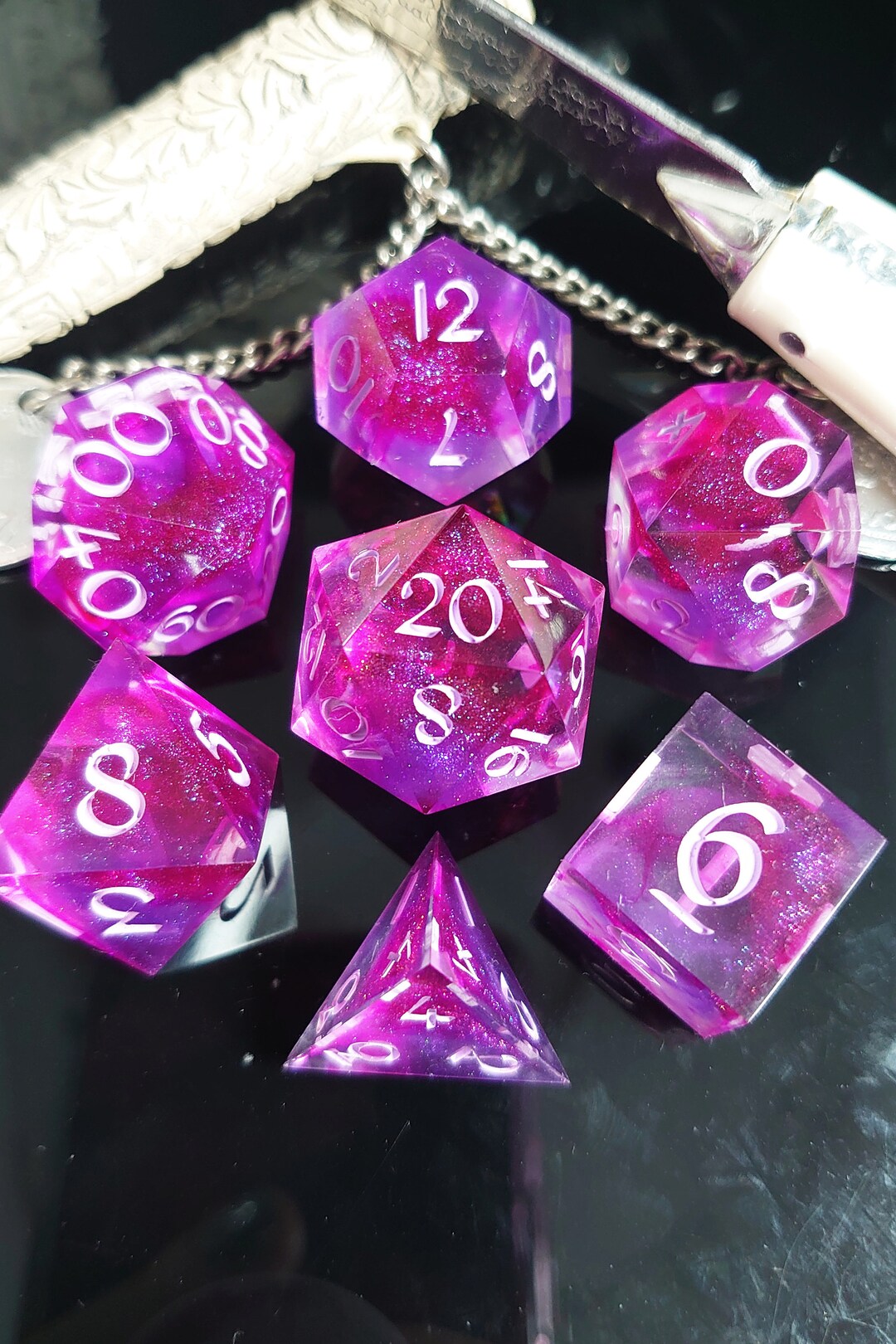 Jello Shots - Dnd Dice Set - 7 Piece Handmade Sharp Edge Polyhedral ...