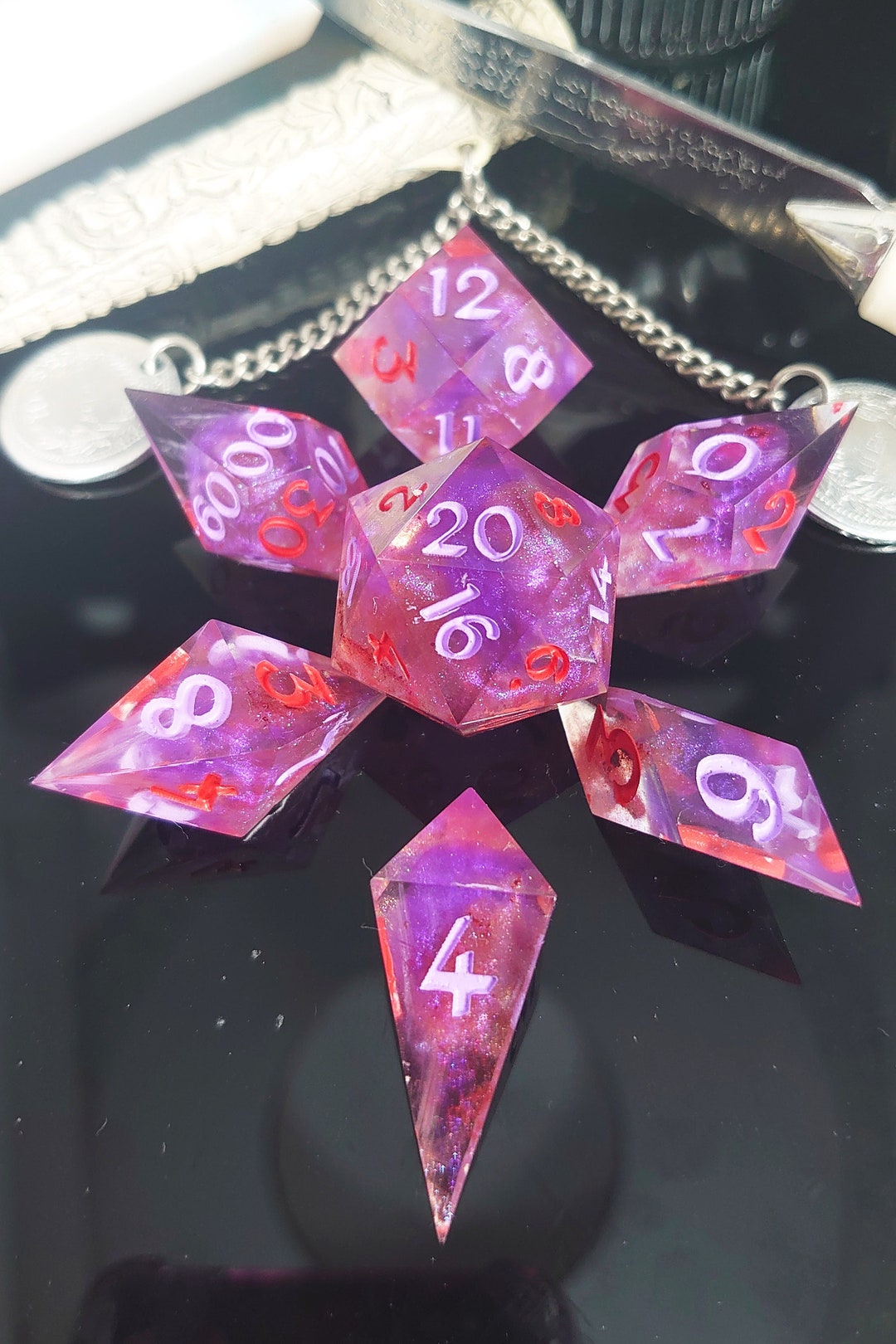 Hibiscus (elongated) - Dnd Dice Set - 7 Piece Handmade Sharp Edge ...