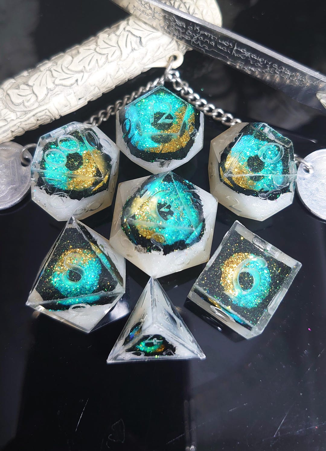 Peacock's Pride - RAW Dnd Dice Set – 7 Piece Handmade Sharp Edge ...