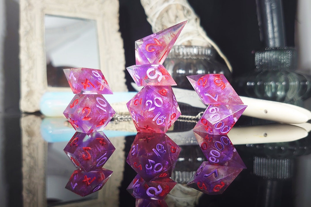 Hibiscus elongated Dnd Dice Set 7 Piece Handmade Sharp Edge Polyhedral ...