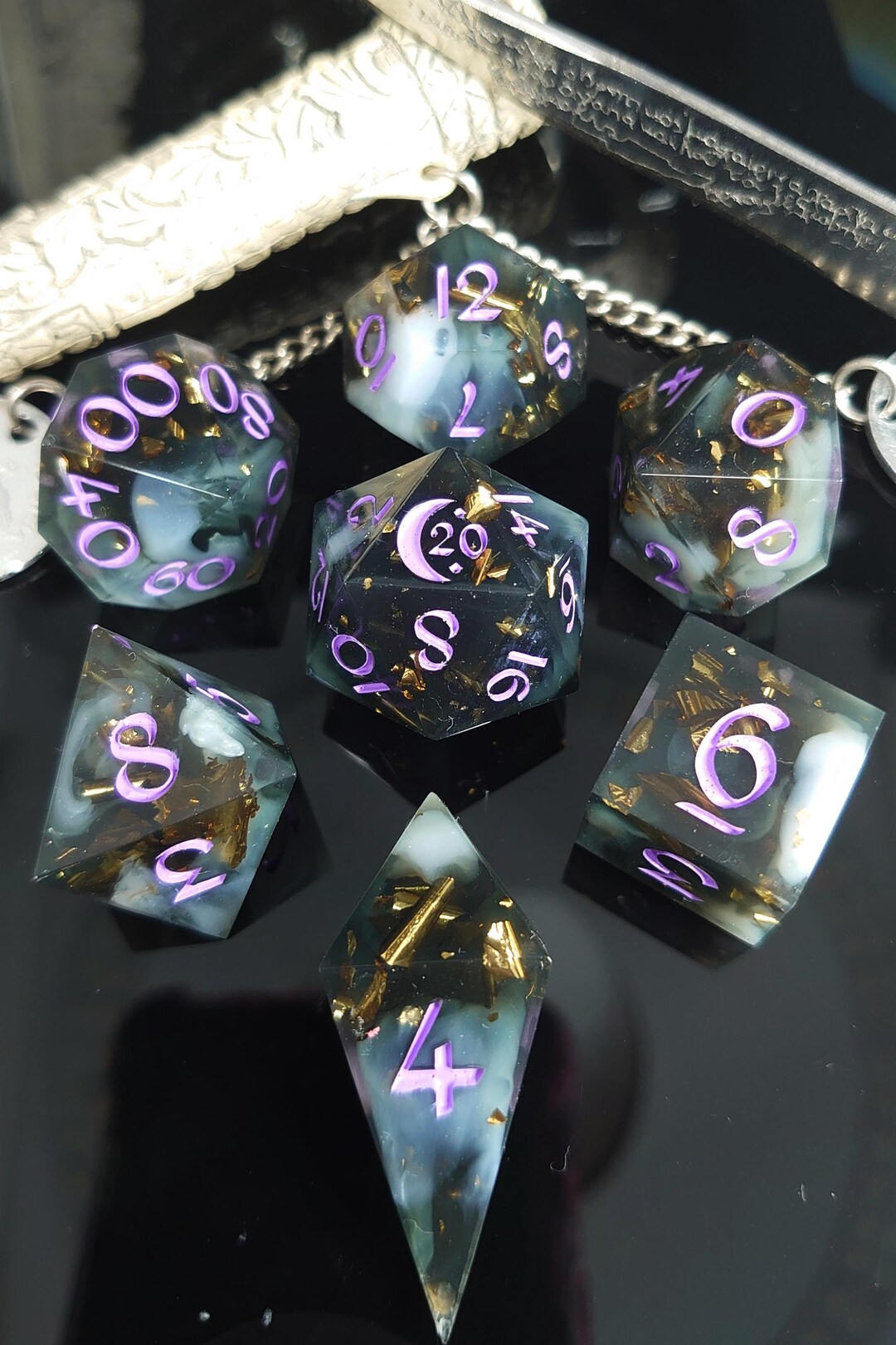 King of Greed - Dnd Dice Set - 7 Piece Handmade Sharp Edge Polyhedral ...