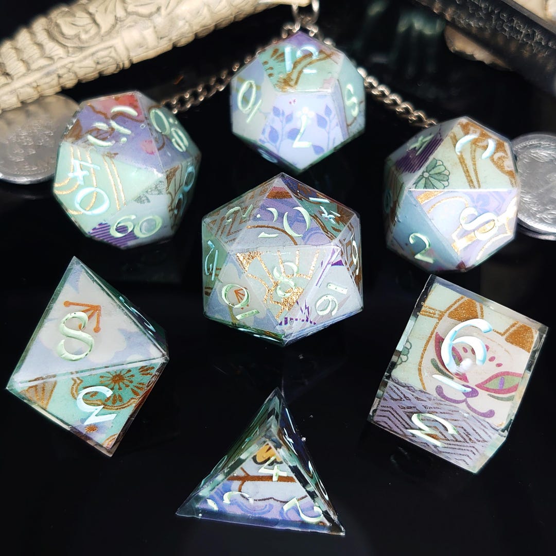 Ocean Patchwork - Dnd Dice Set – 7 Piece Handmade Sharp Edge Polyhedral ...
