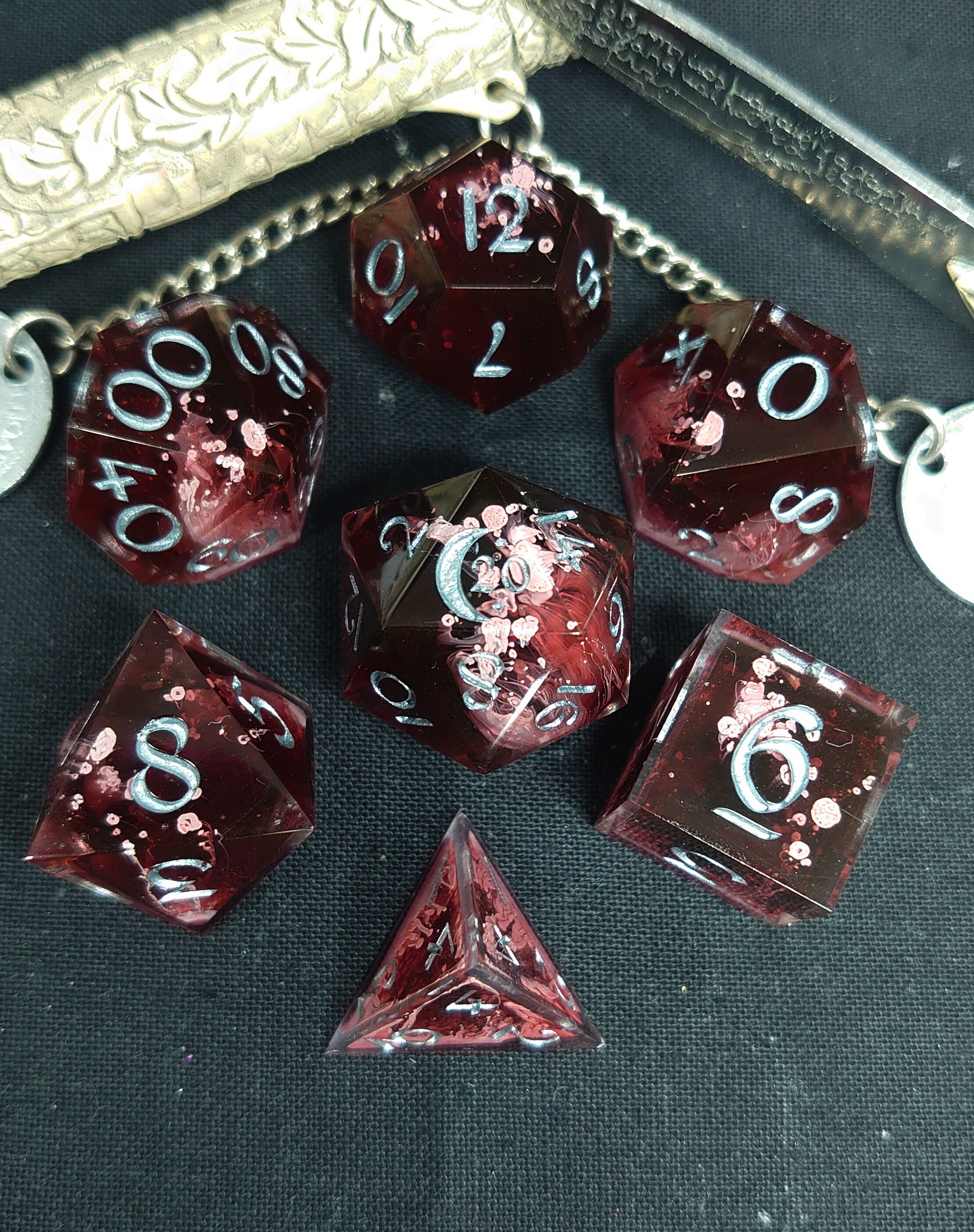 Sanguine Lunae Dnd Dice Set 7 Piece Handmade Sharp Edge Polyhedral Resin Dice - Etsy