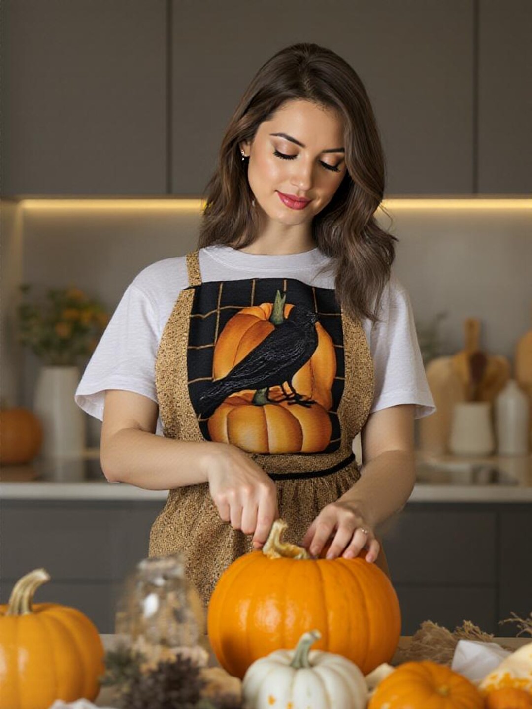 Halloween Apron: "pumpkin Crow" - Etsy