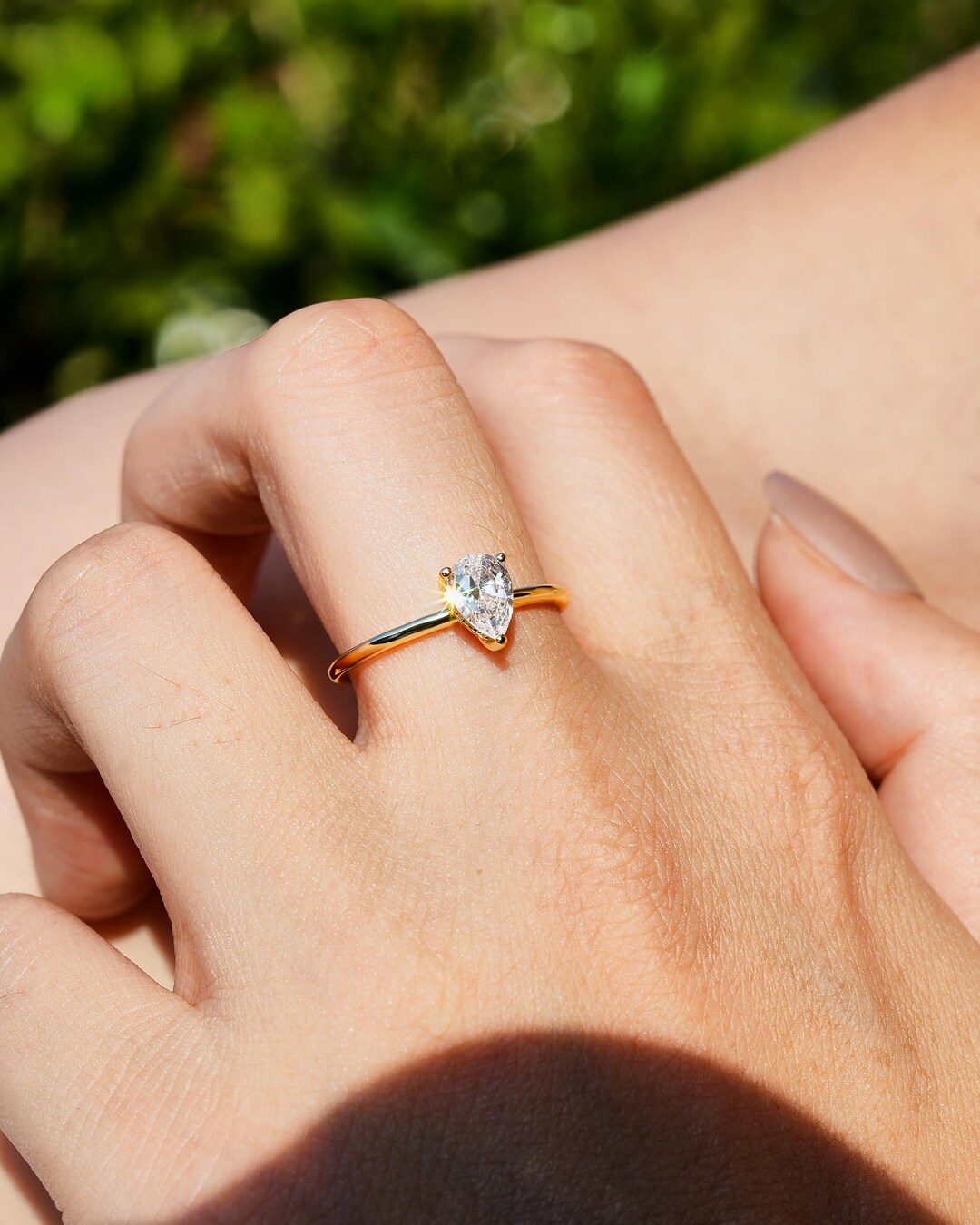 Teardrop Simulated Diamond Ring: 14K Gold Sterling Silver Promise Ring ...