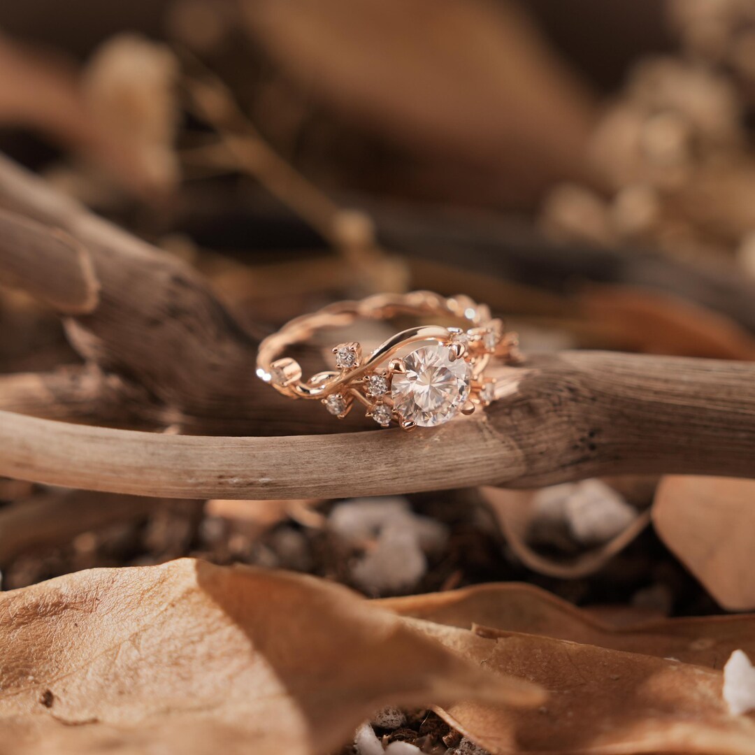 Niche Vine Rose Gold Moissanite Ring, Wreath Bridal Ring, Proposal Ring ...