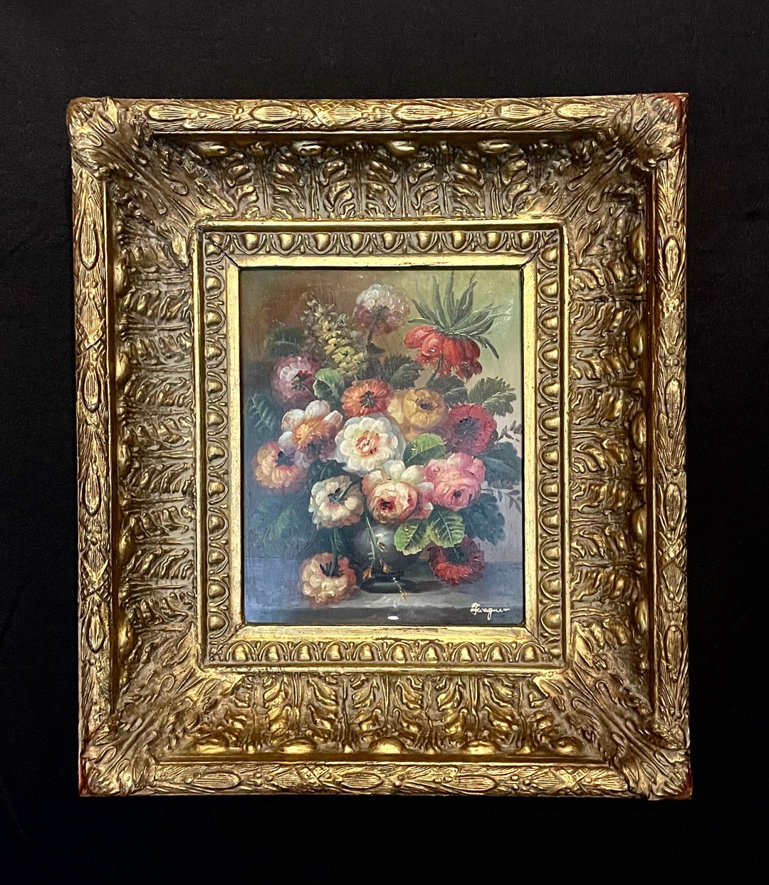 Floral Oil Painting With a Gold-gilded Frame - Etsy